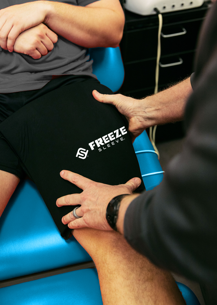 Freeze Sleeve offers cold compression therapy on sore muscles, joints