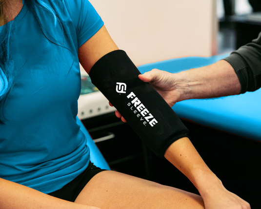 Freeze Sleeve offers cold compression therapy on sore muscles, joints